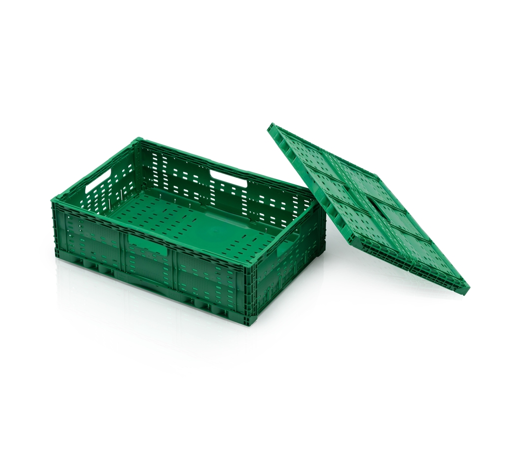 Folding container perforated 60 x 40 x 22 cm green | TBA Plastové obaly ...