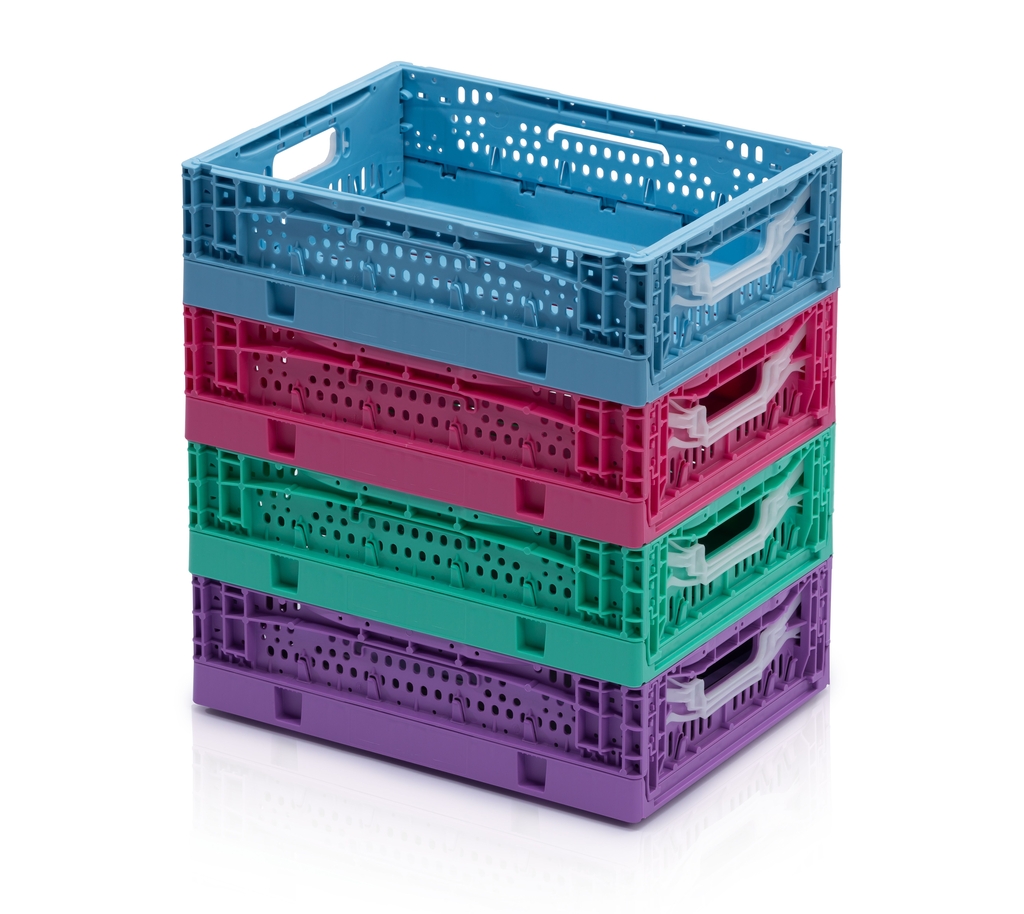 Foldable crate perforated 40x30x12 blue